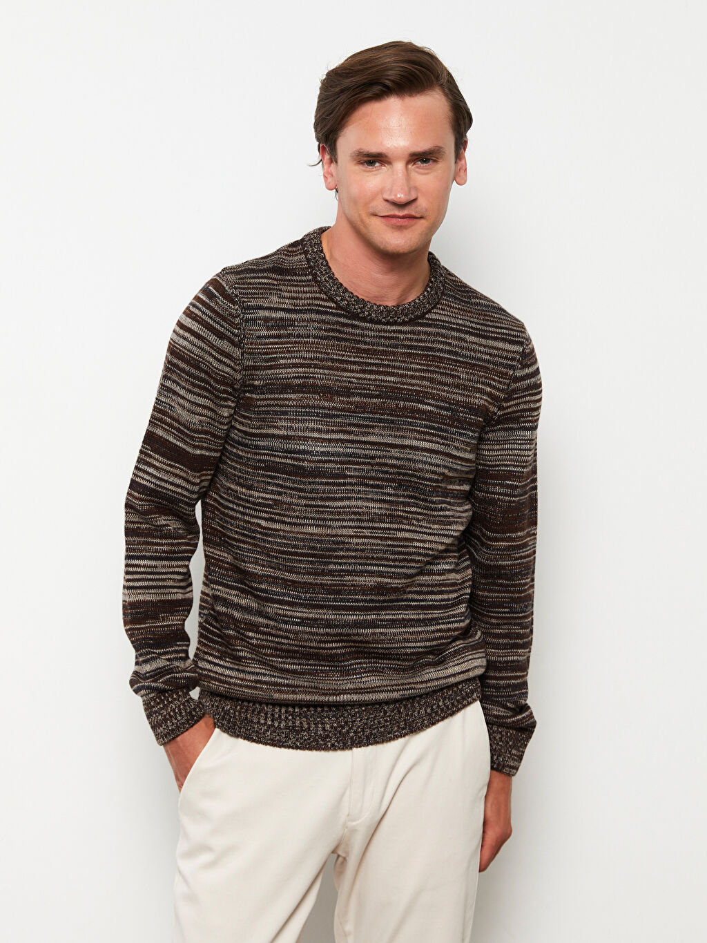 Crew Neck Long Sleeve Patterned Men's Tricot Sweater -W2FP61Z8-SNZ ...