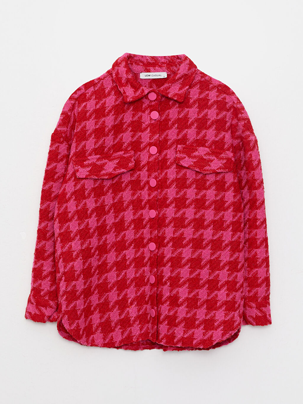 Patterned Long Sleeved Tweed Women's Shirt Jacket with Front Button ...