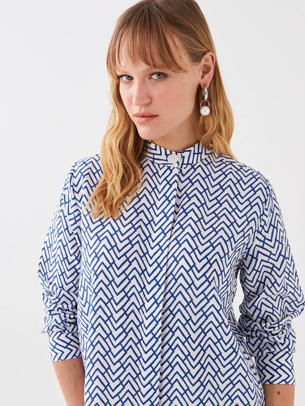 Women's Judge Collar Patterned Tunic -S3DN51Z8-LQQ - S3DN51Z8-LQQ - LC ...