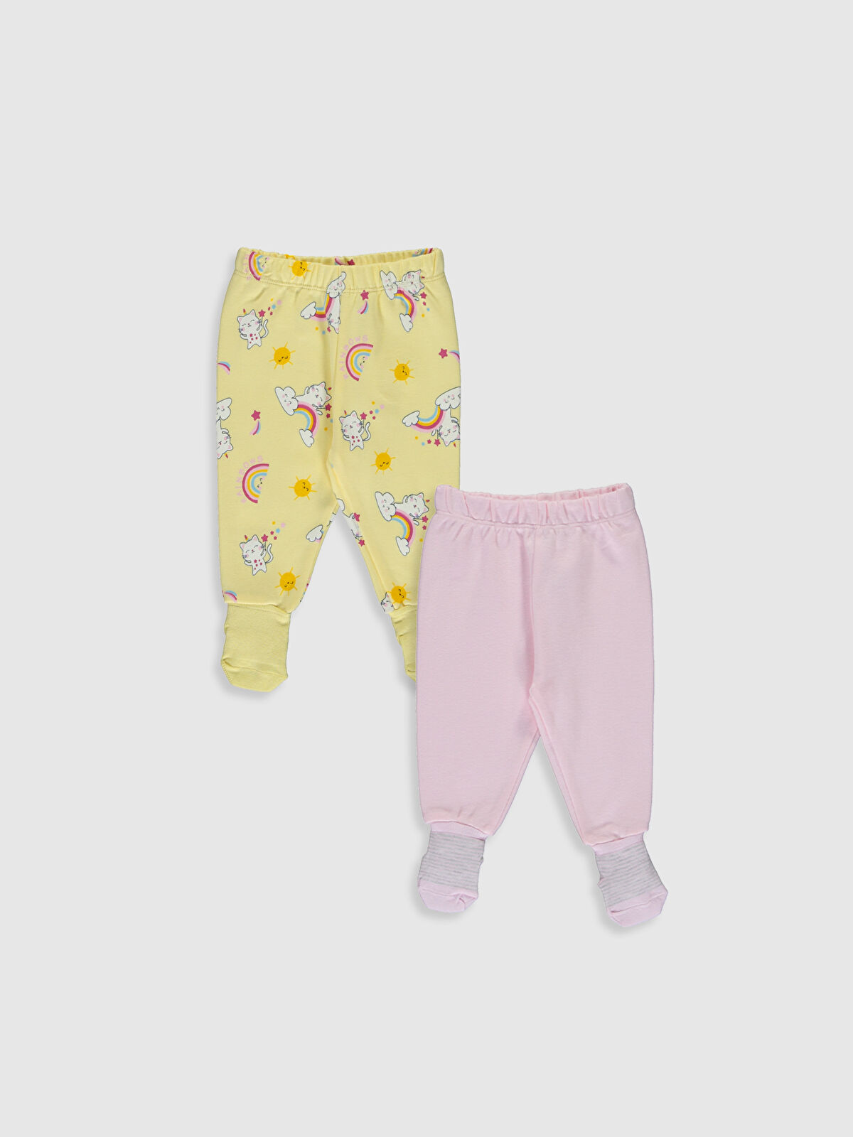 Beli Lastikli Kız Bebek Çoraplı Pijama Alt 2'li
