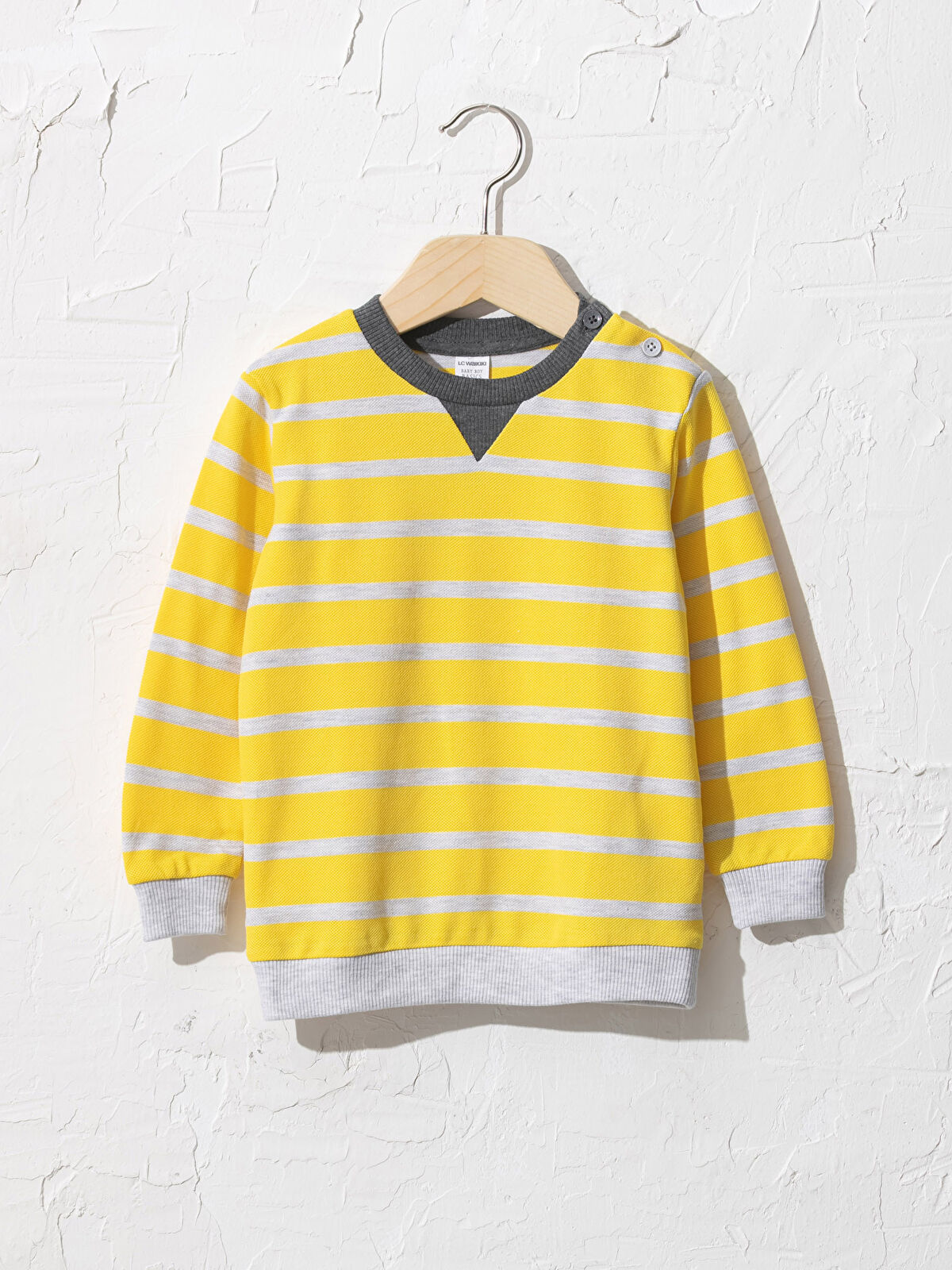 Bisiklet Yaka Uzun Kollu Çizgili Erkek Bebek Sweatshirt