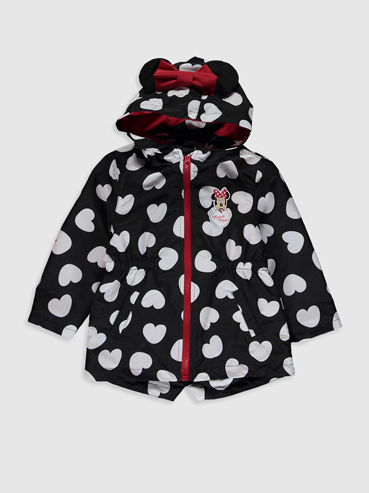 Kapüşonlu Uzun Kollu Kız Bebek Minnie Mouse Baskılı Fermuarlı Yağmurluk Kapüşonlu Uzun Kollu Kız Bebek Minnie Mouse Baskılı Fermuarlı Yağmurluk