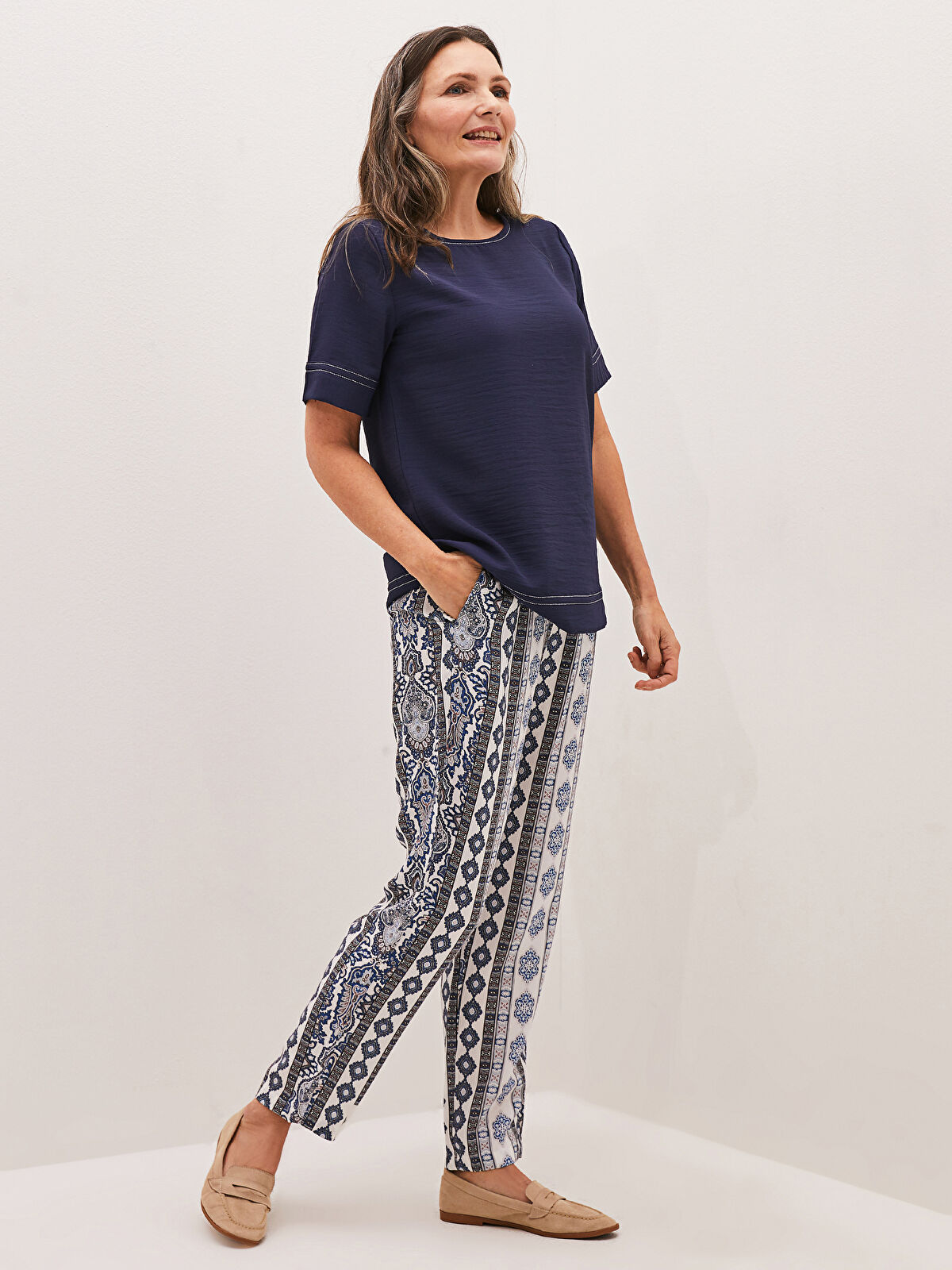 Desenli Viskon Havuç Pantolon