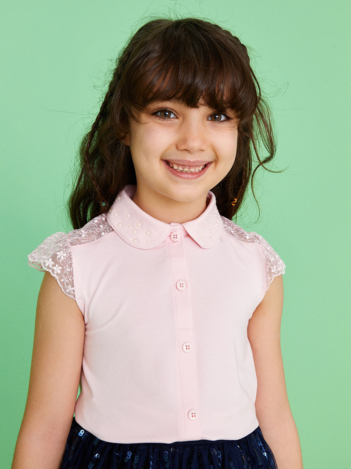 Dantel Detaylı Kısa Kollu Kız Çocuk Bluz