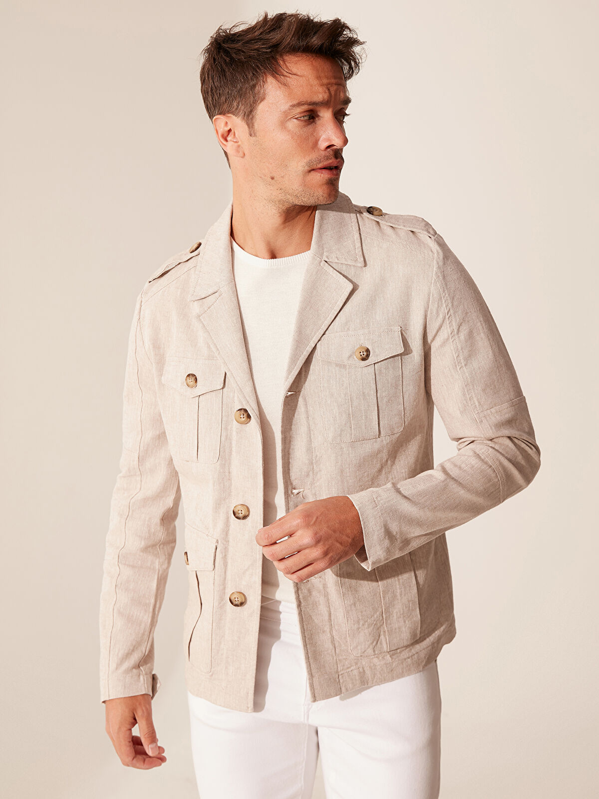 LCW VISION Slim Fit İnce Keten Ceket LCW VISION Slim Fit İnce Keten Ceket