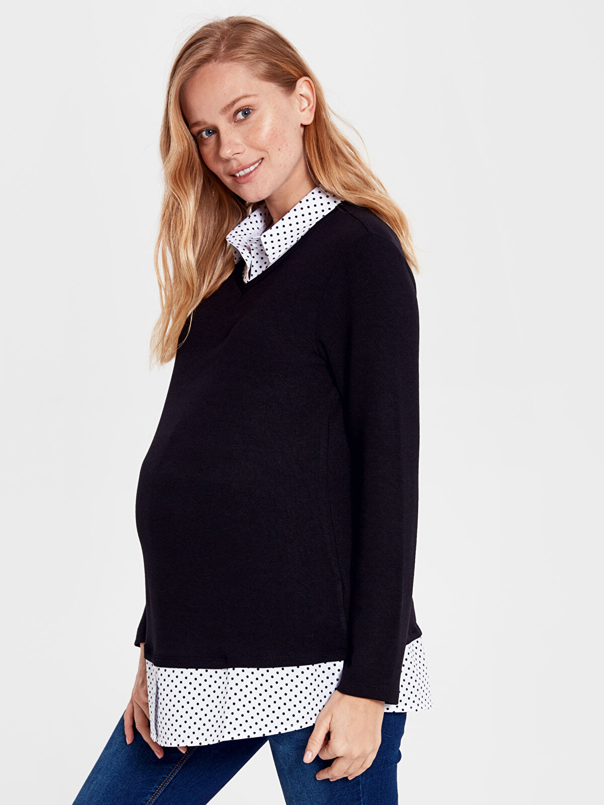 Yaka Detaylı Esnek Hamile Tişört