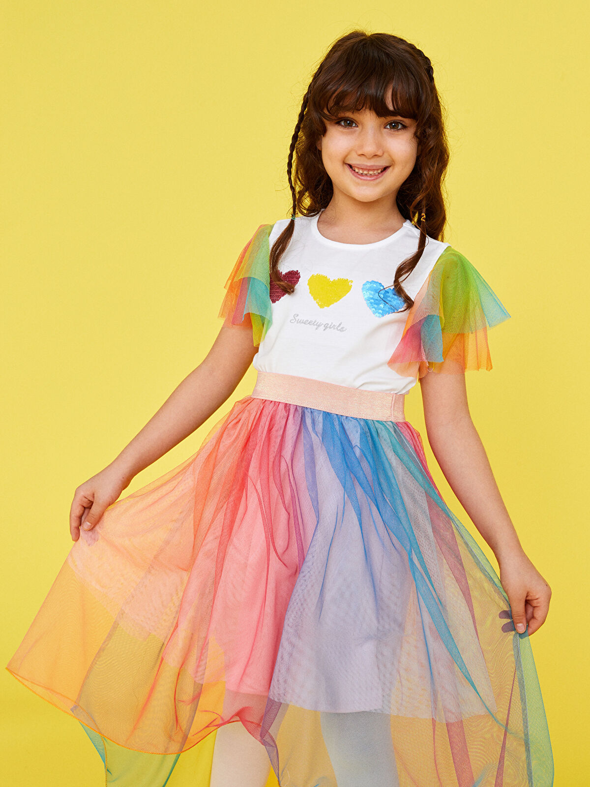 Beli Lastikli Renkli Tüllü Kız Çocuk