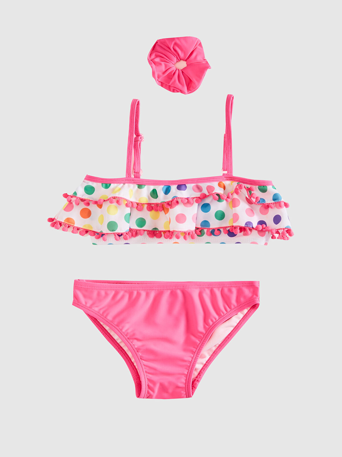 Esnek Kumaştan Puantiyeli Kız Çocuk Bikini ve Toka