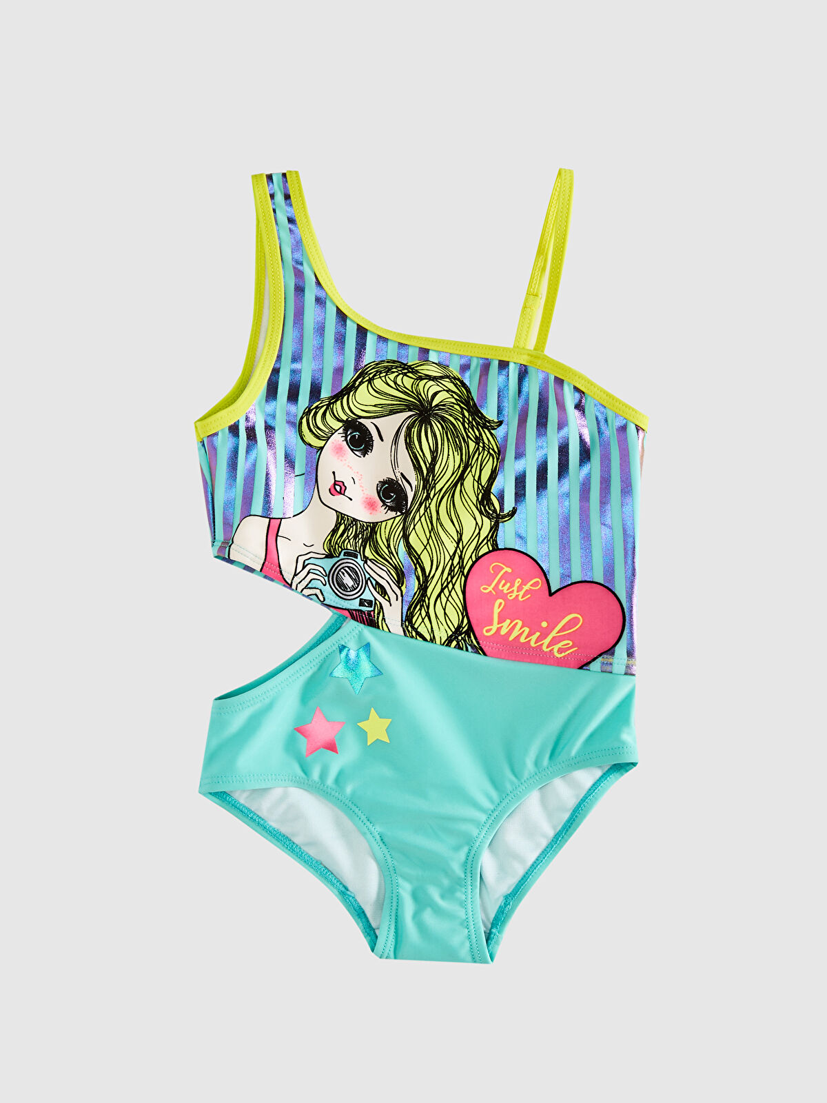 Esnek Kumaştan Baskılı Kız Çocuk Mayokini