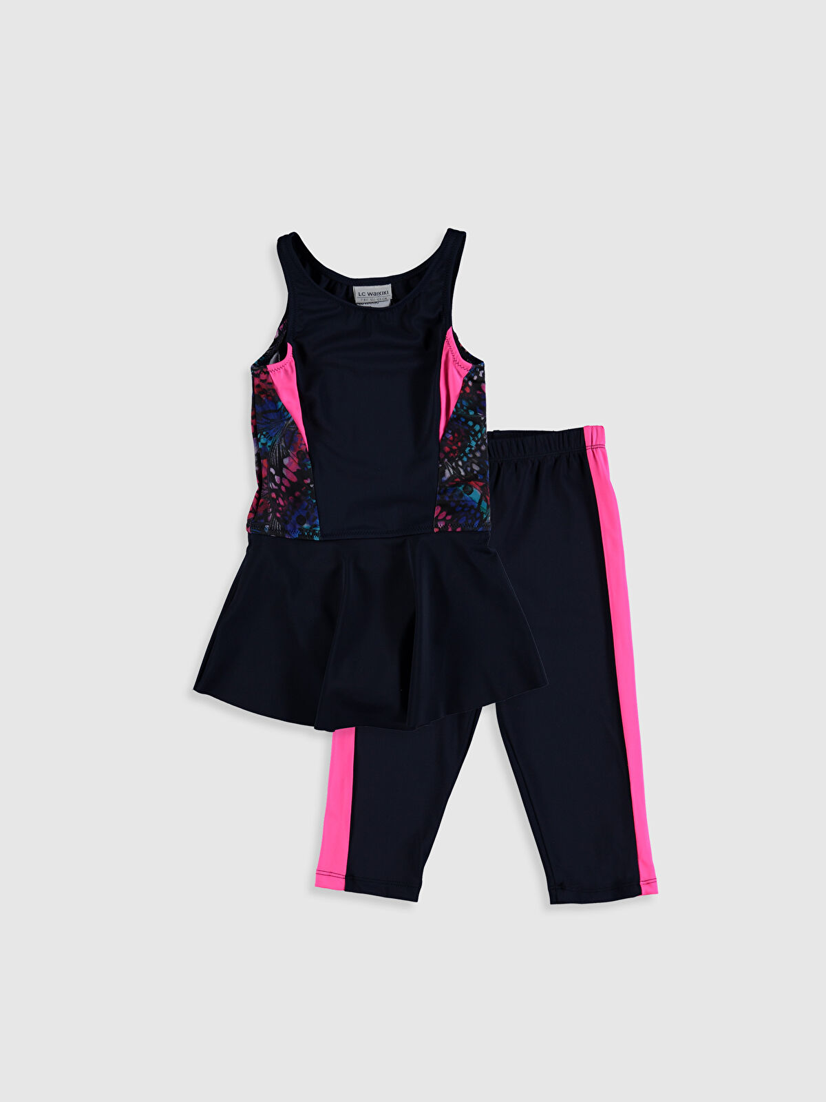 Esnek Kumaştan Kız Çocuk Etekli Mayo ve Tayt