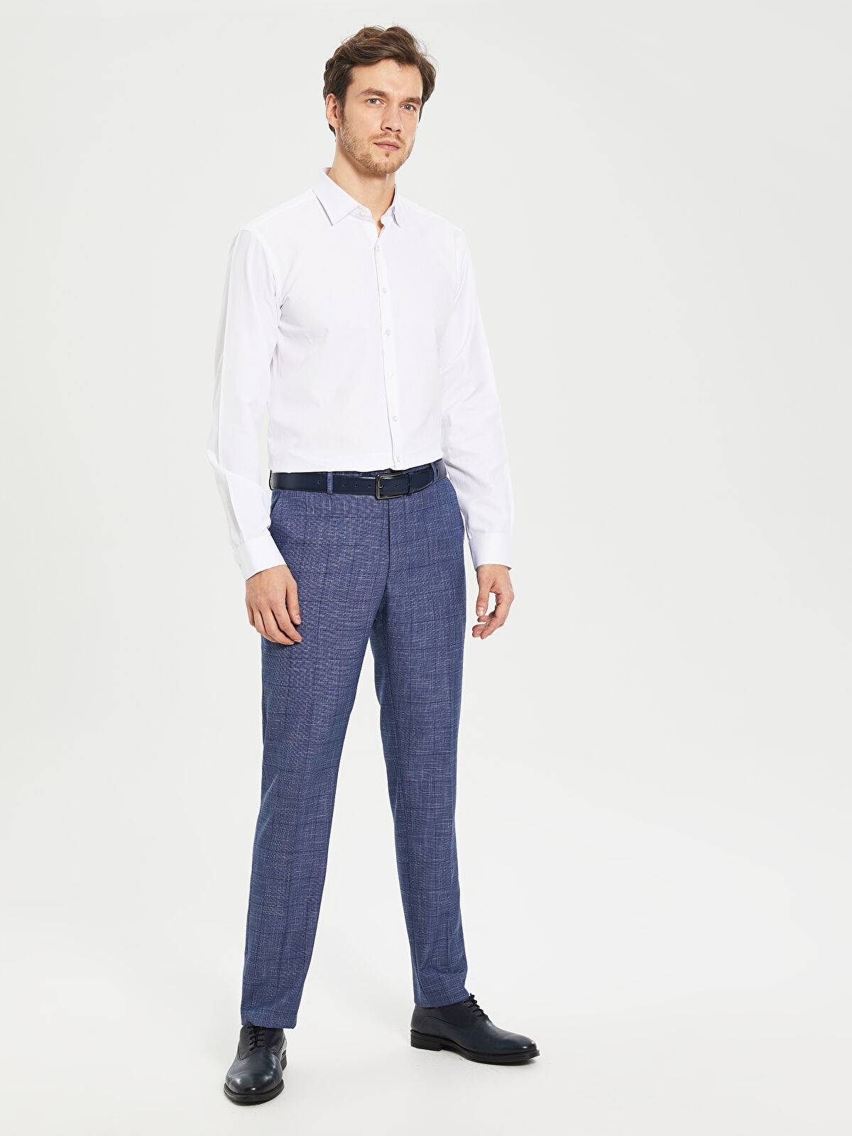 Dar Kalıp Ekose Armürlü Takım Elbise Pantolonu