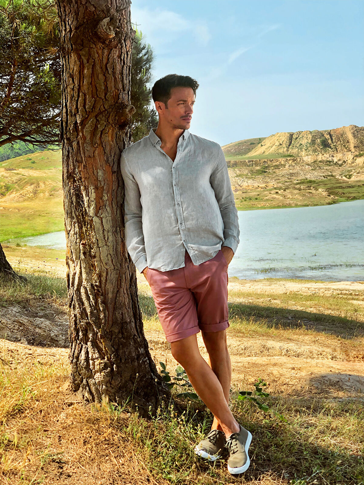 Slim Fit Uzun Kollu Keten Erkek Gömlek