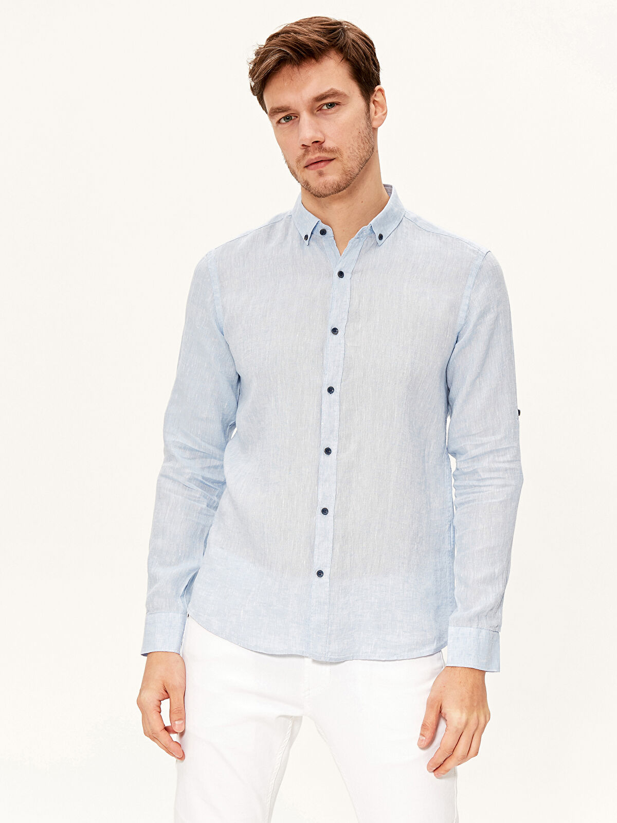 Slim Fit Uzun Kollu Keten Erkek Gömlek