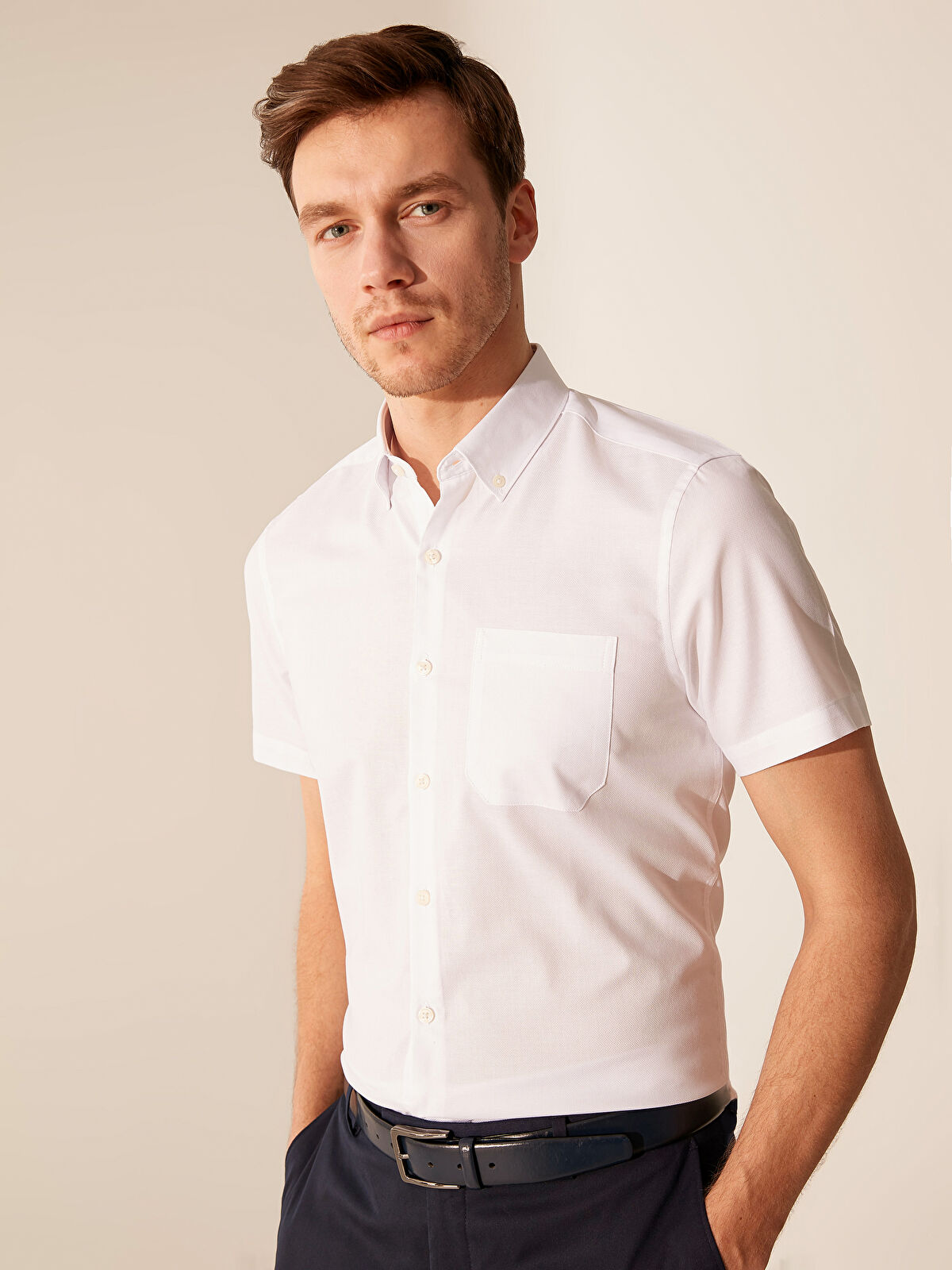 Slim Fit Kısa Kollu Oxford Gömlek