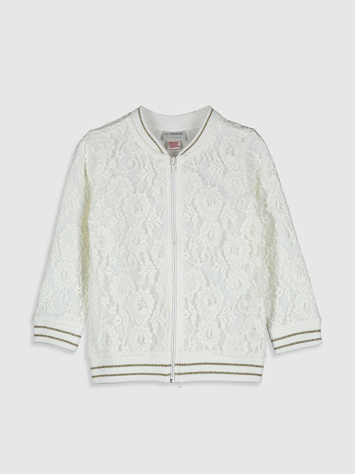 Dantel Detaylı Uzun Kollu Kız Çocuk Fermuarlı Hırka