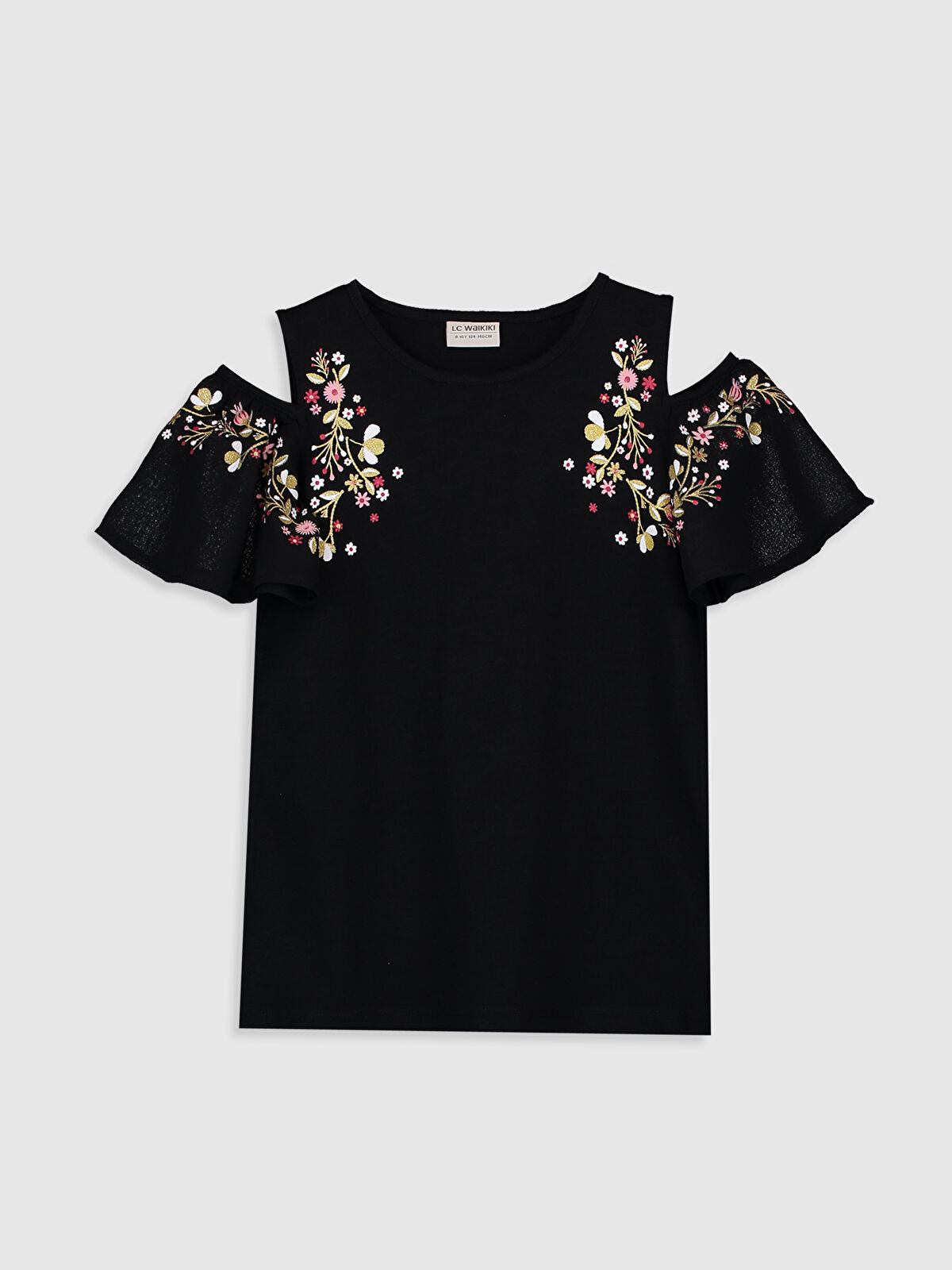 Kız Çocuk Omuzu Açık Baskılı Tişört