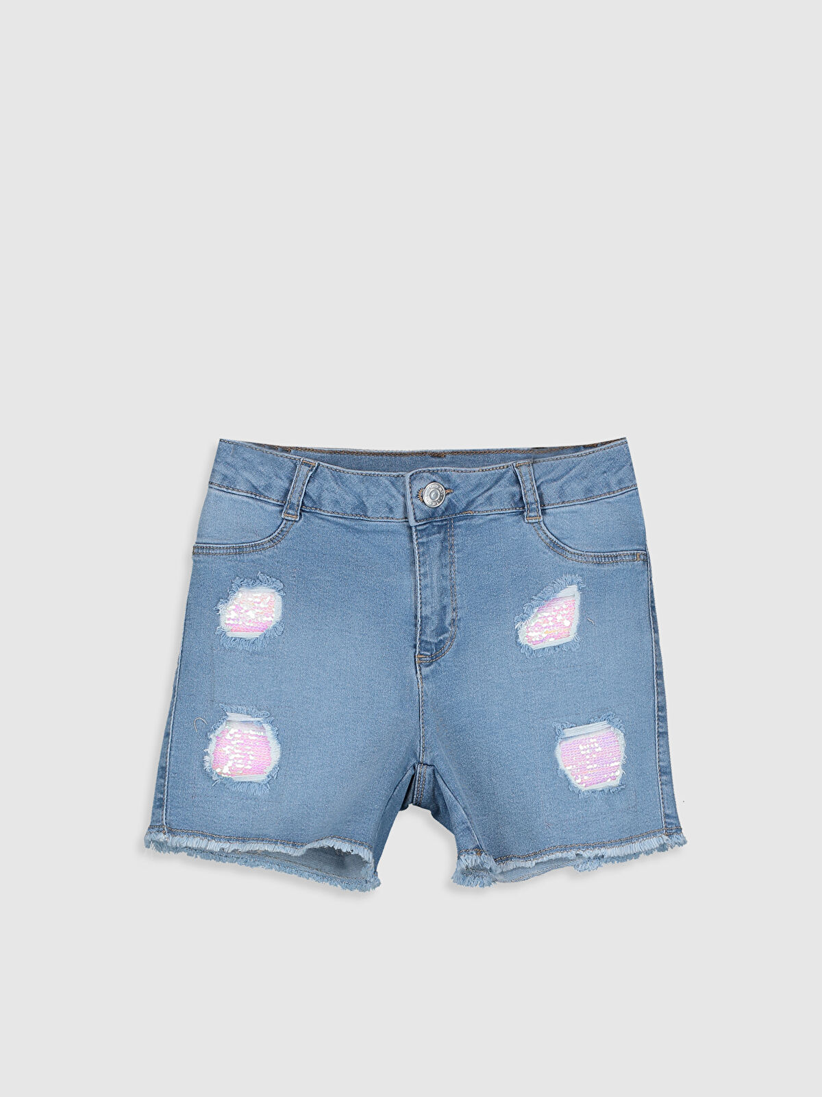 Kız Çocuk Pul İşlemeli Jean Şort