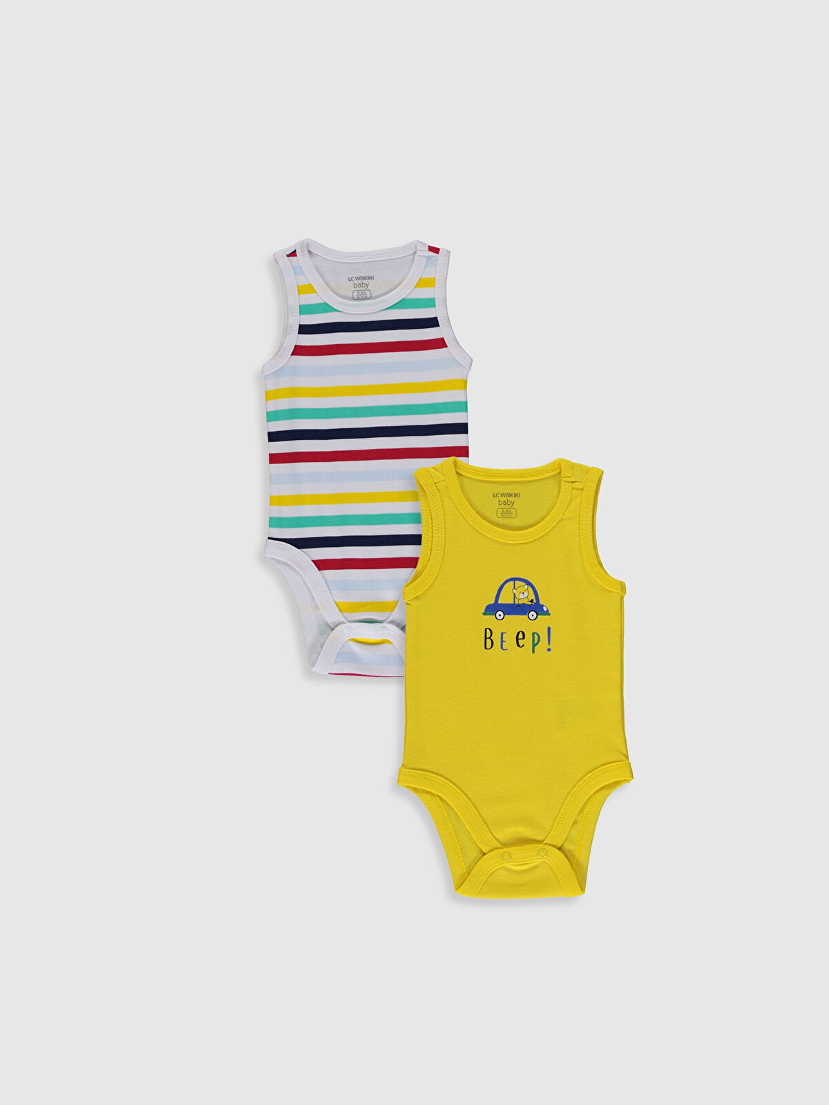 Bisiklet Yaka Kolsuz Baskılı Erkek Bebek Çıtçıtlı Body 2'li