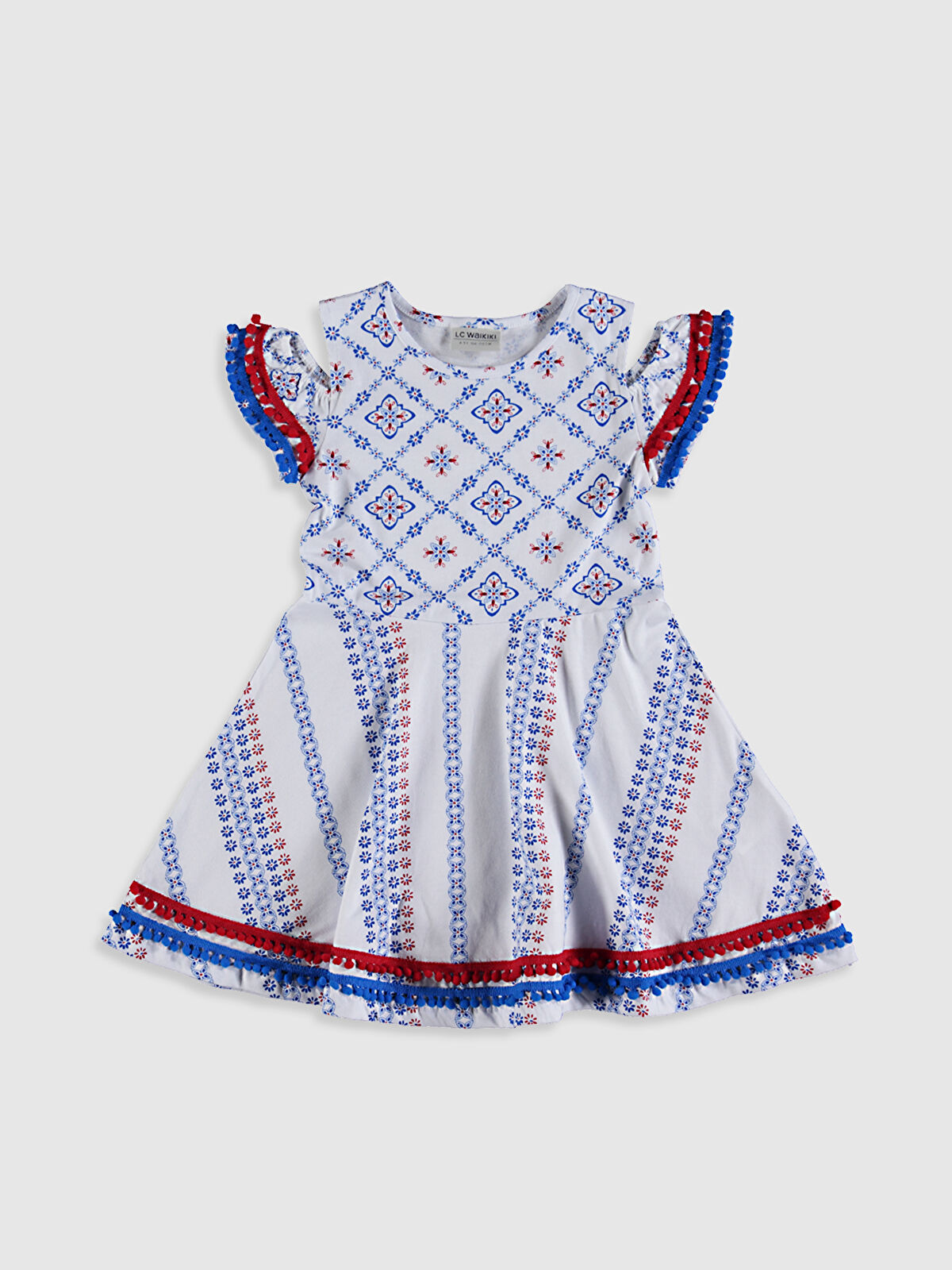 Kız Çocuk Omuzu Açık Desenli Elbise