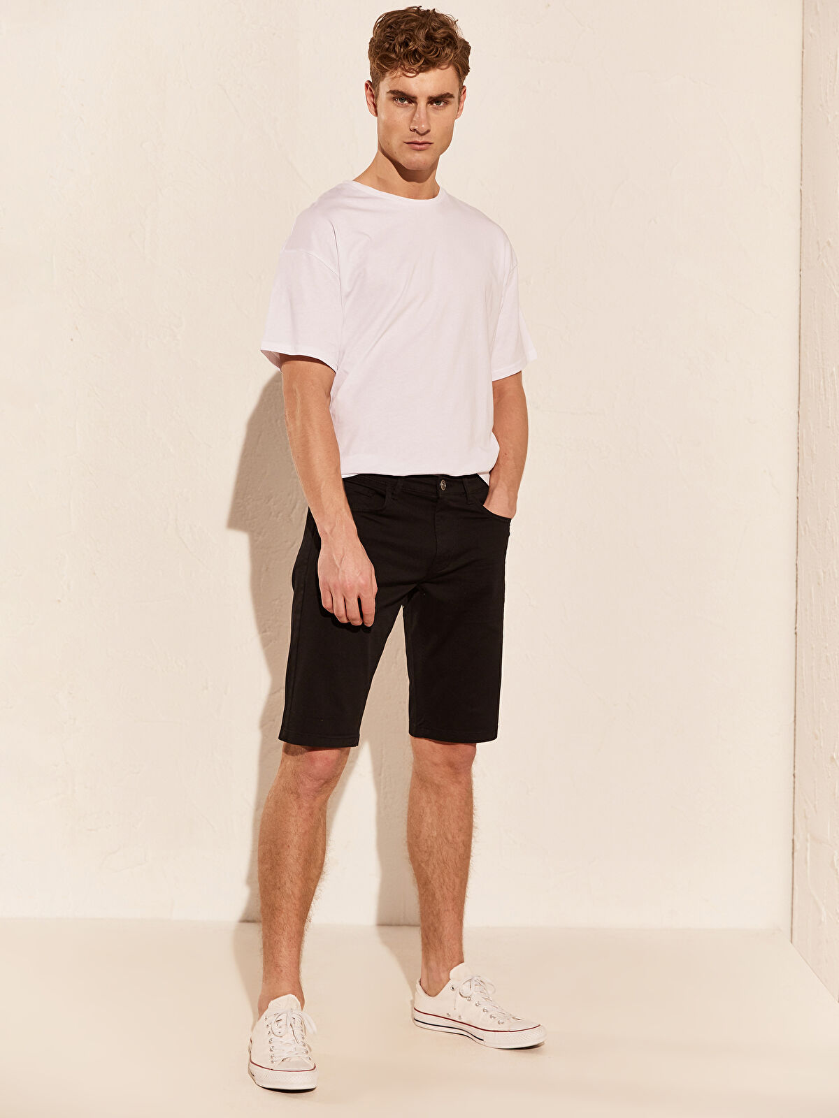 Slim Fit Bermuda Gabardin Erkek Şort