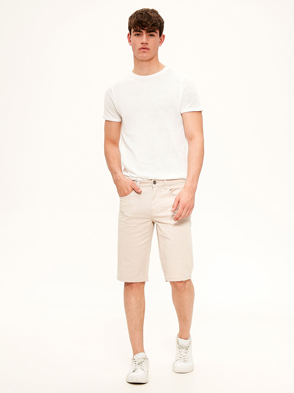 Slim Fit Bermuda Gabardin Erkek Şort