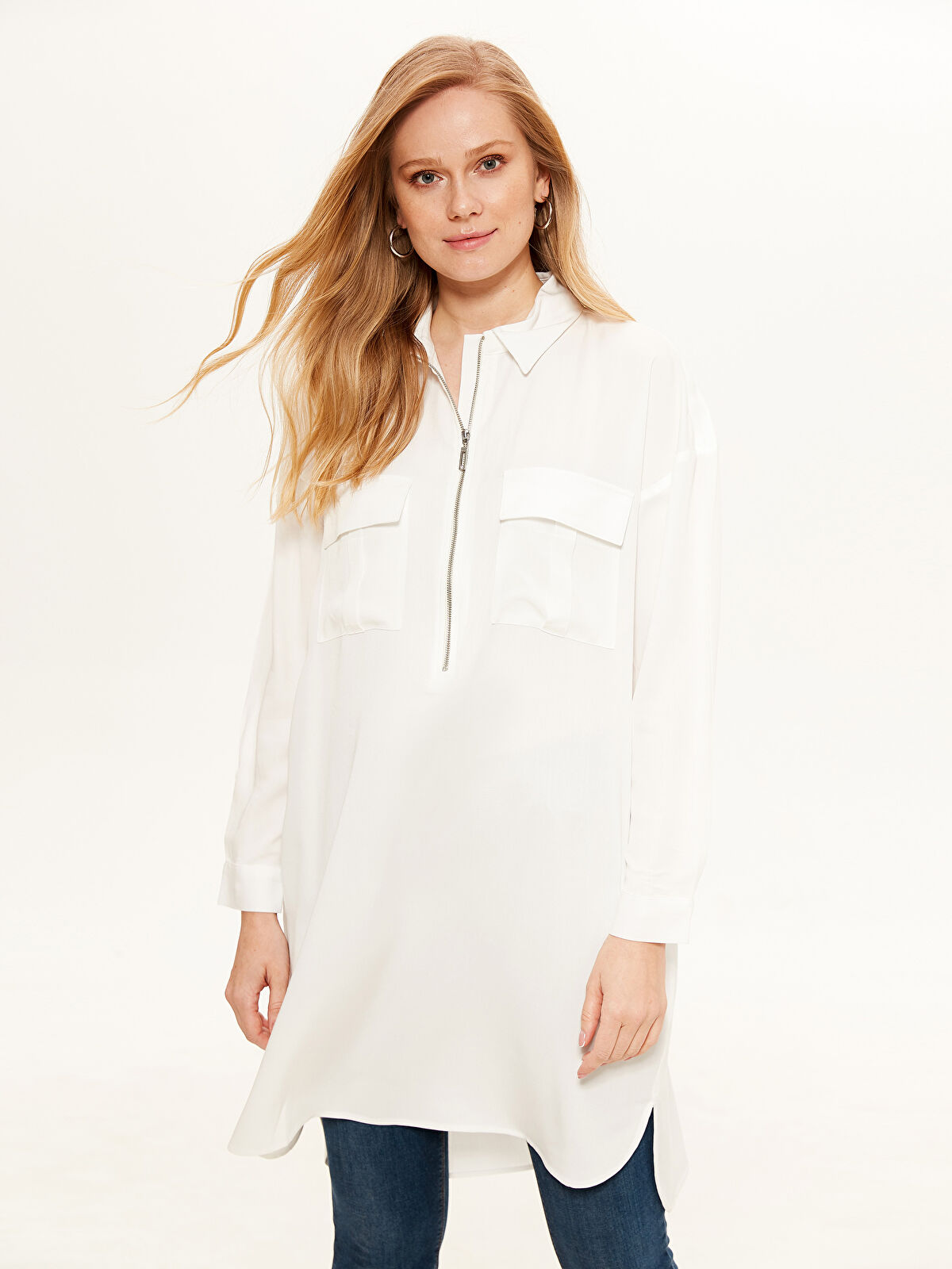 Yakası Fermuarlı Salaş Viskon Tunik