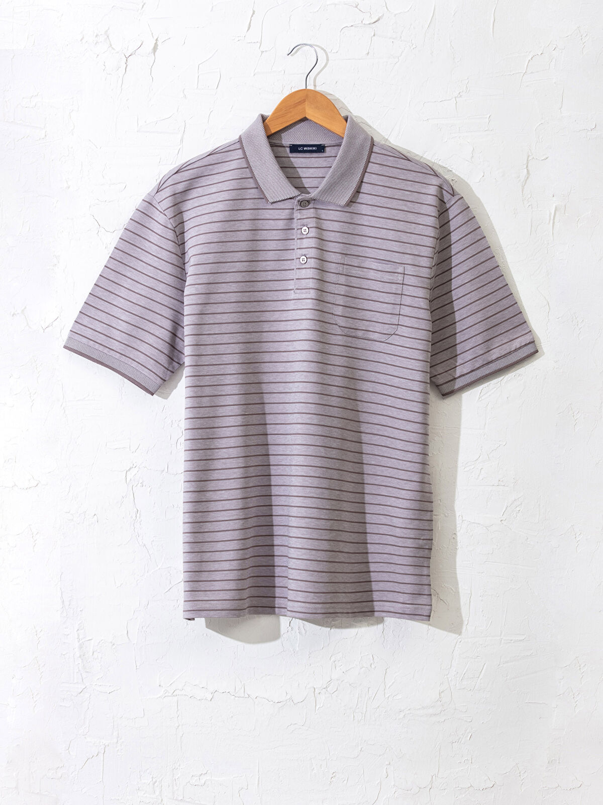 Merserize Polo Yaka Kısa Kollu Çizgili Erkek Tişört