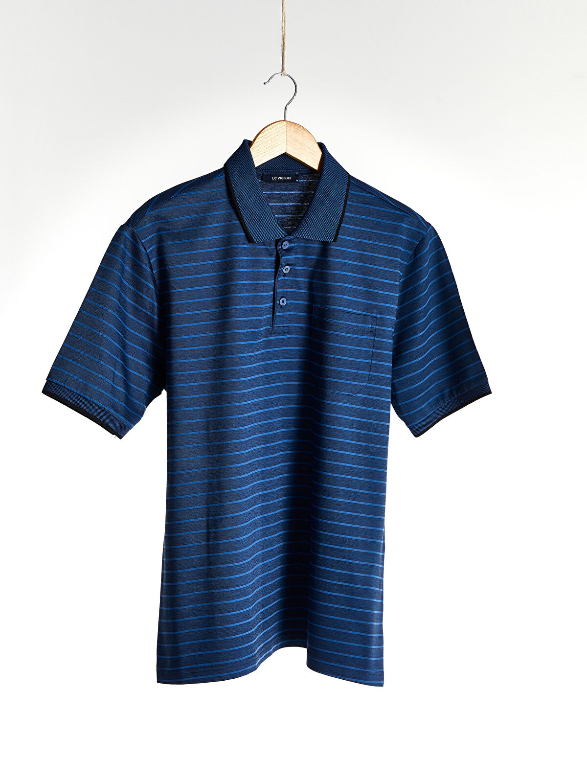 Merserize Polo Yaka Kısa Kollu Çizgili Erkek Tişört