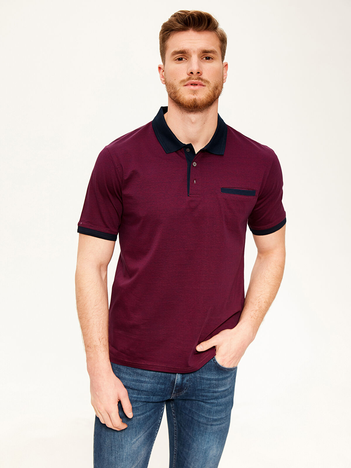 Merserize Polo Yaka Kısa Kollu Çizgili Erkek Tişört