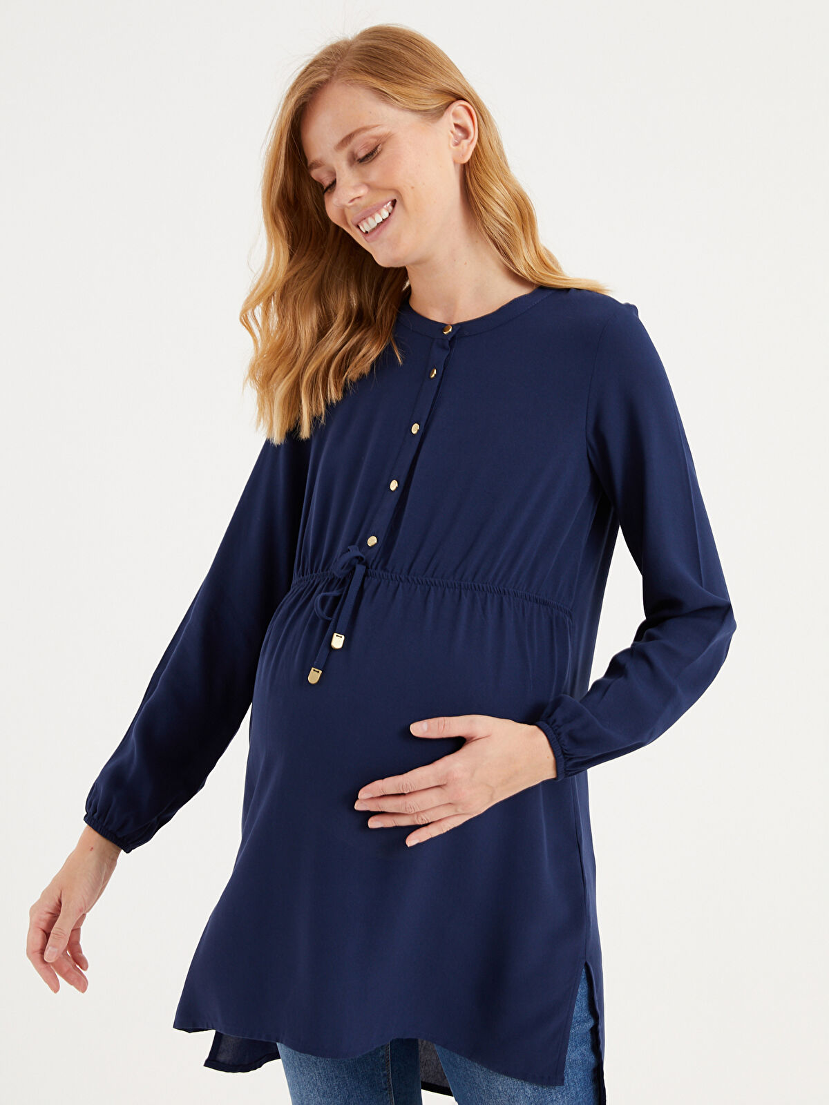 Hakim Yaka Uzun Kollu Viskon Hamile Tunik