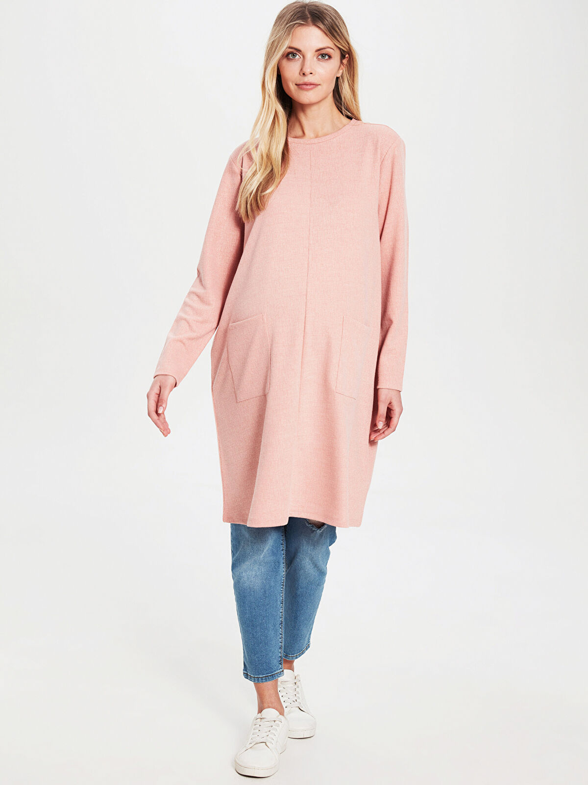 Dokulu Kumaştan Esnek Hamile Tunik