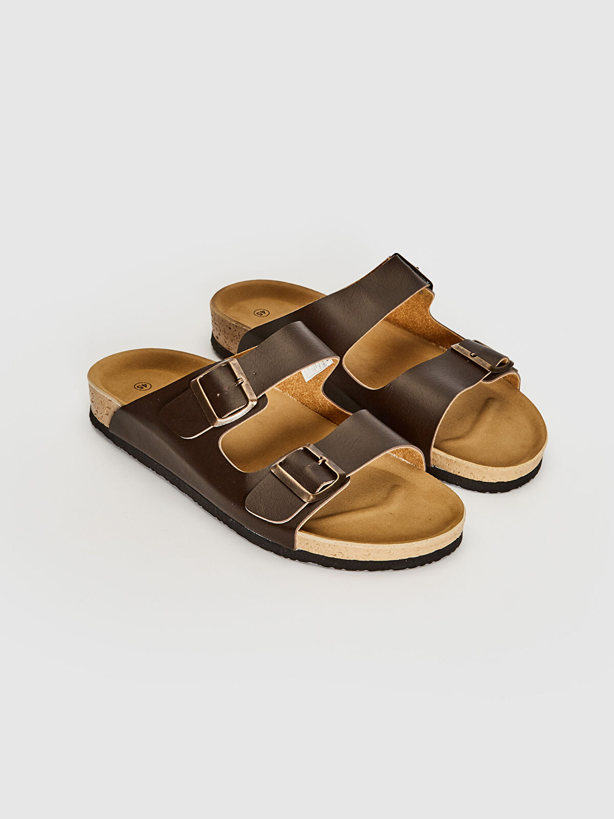 Deri Görünümlü Çift Bantlı Erkek Terlik