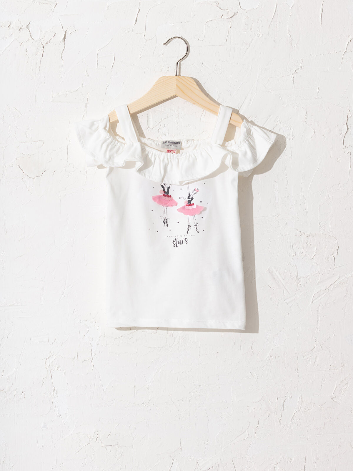 Kız Çocuk Omuzu Açık Baskılı Tişört