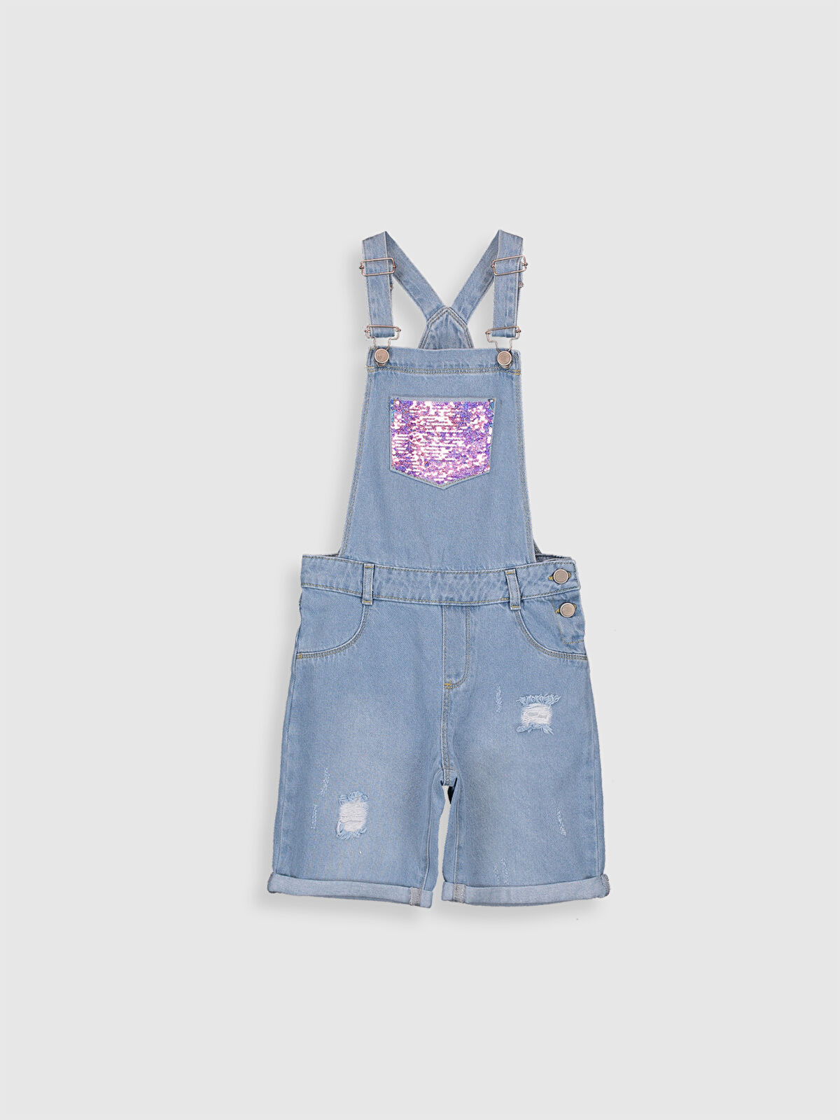 Kız Çocuk Pul İşlemeli Jean Salopet