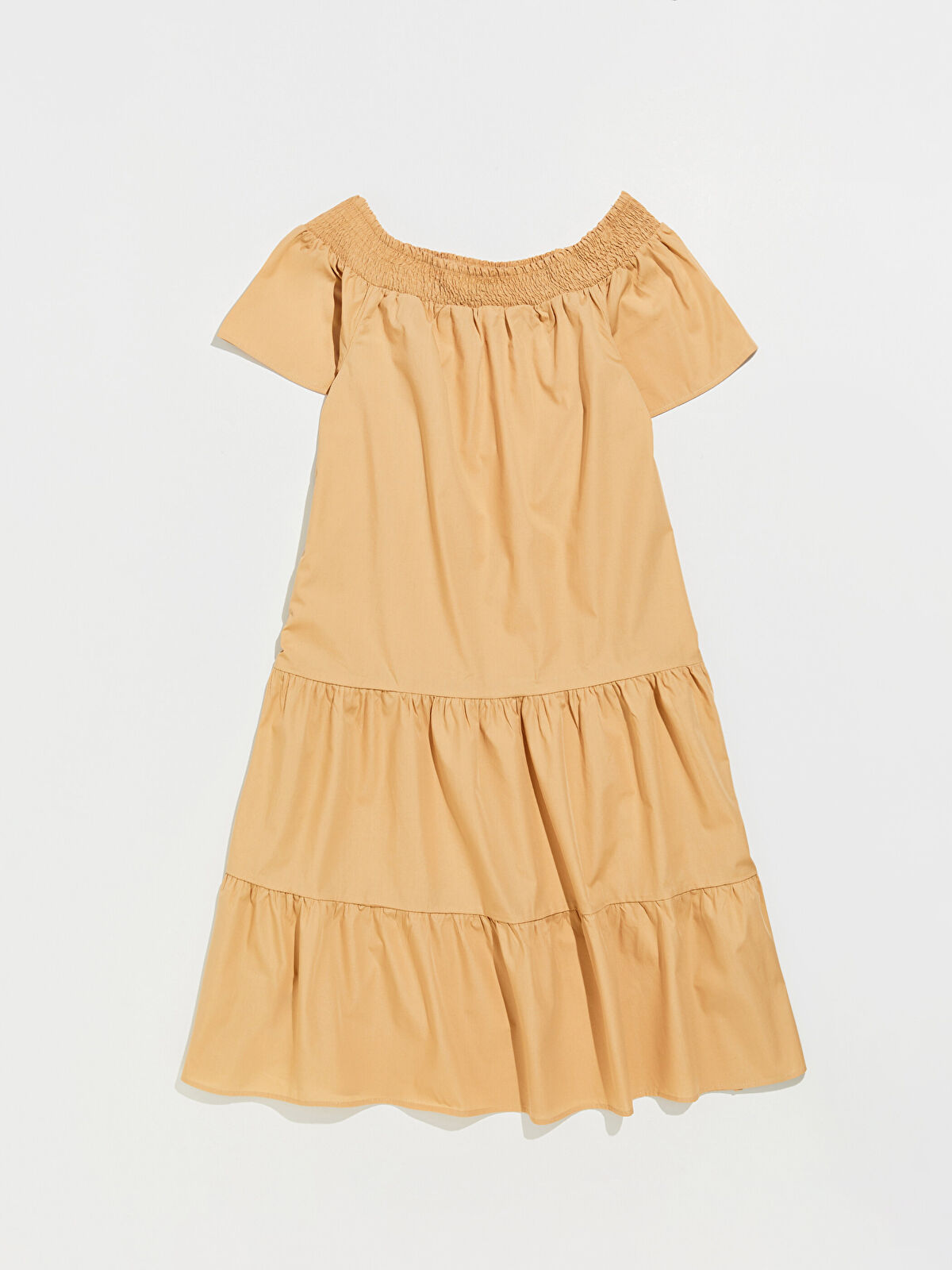 Omuzları Açık Volanlı Pamuklu Elbise