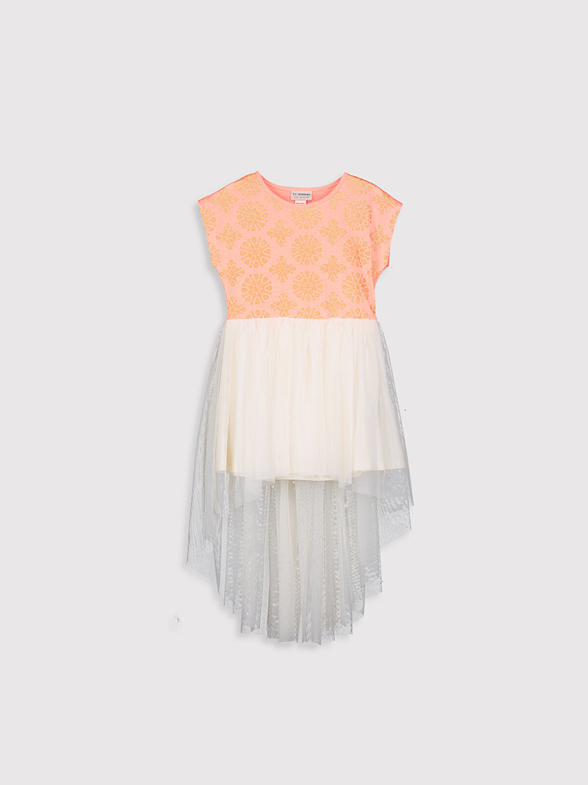 Bisiklet Yaka Baskılı Kız Çocuk Tüllü Elbise