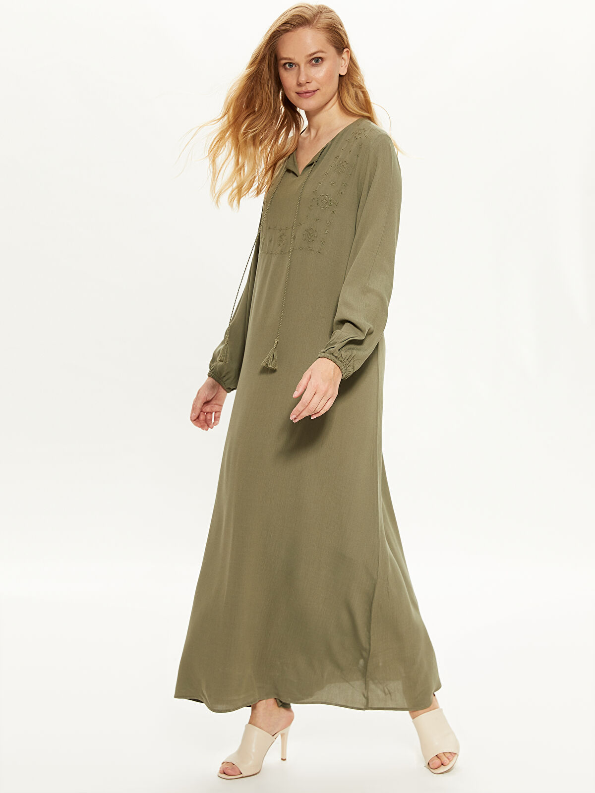 LCW GRACE Standart Fit Uzun Kollu Krinkle Kadın Elbise