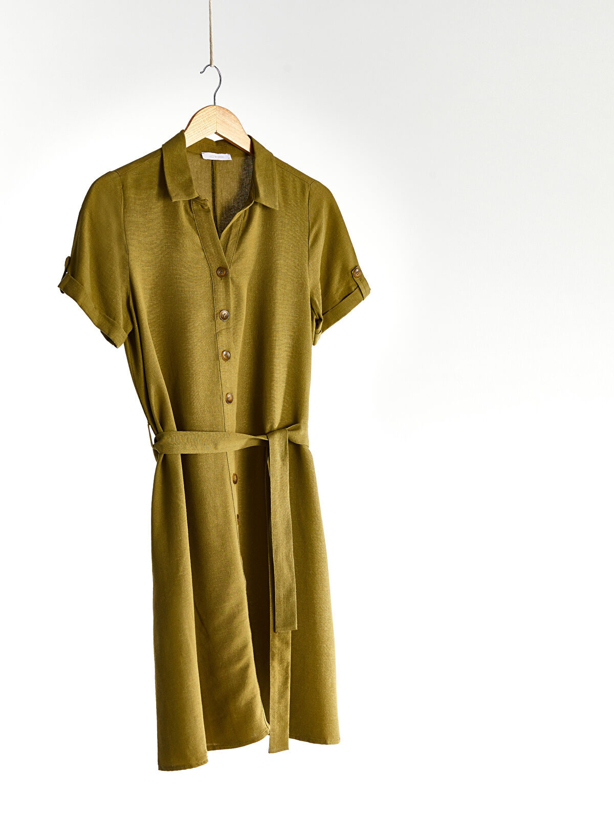 Kuşaklı Keten Gömlek Elbise