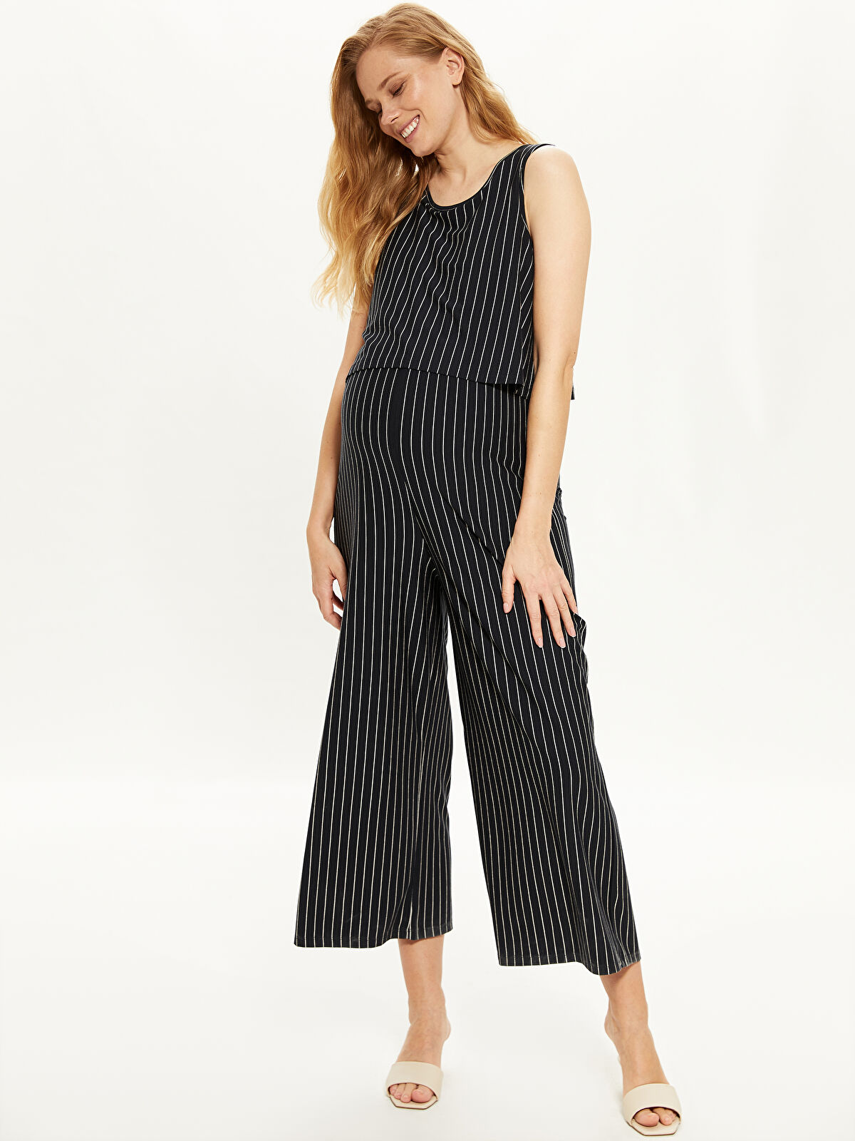 Emzirme Özellikli Çizgili Hamile Tulum