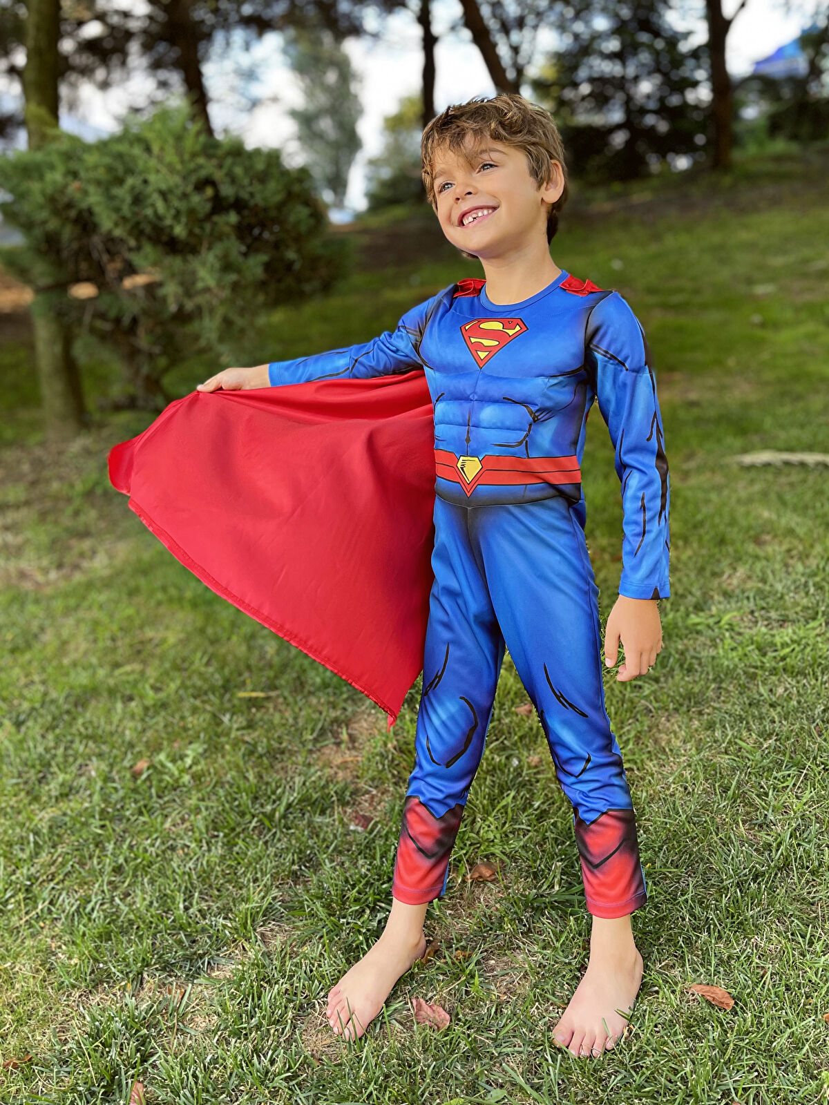 Bisiklet Yaka Uzun Kollu Erkek Çocuk Superman Kostüm
