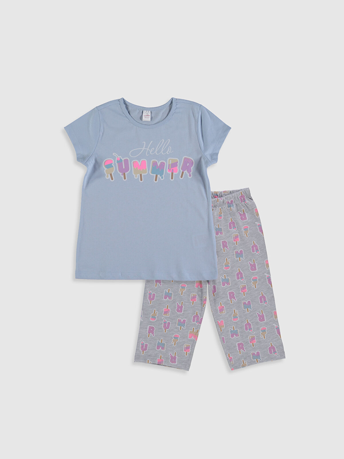 Bisiklet Yaka Kısa Kollu Kız Çocuk Pijama Takım