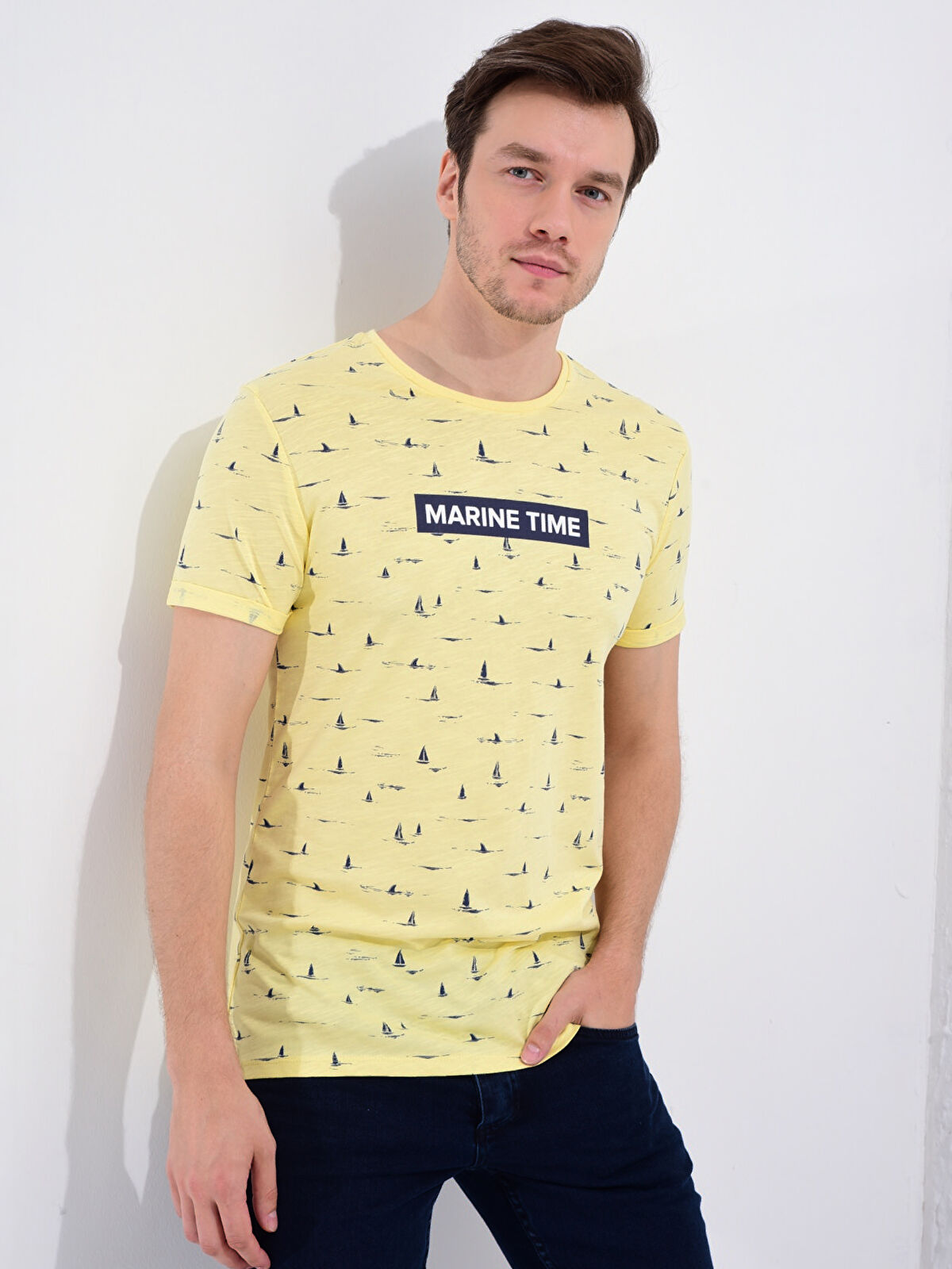 Bisiklet Yaka Baskılı Penye Tişört Baba Oğul Kombini