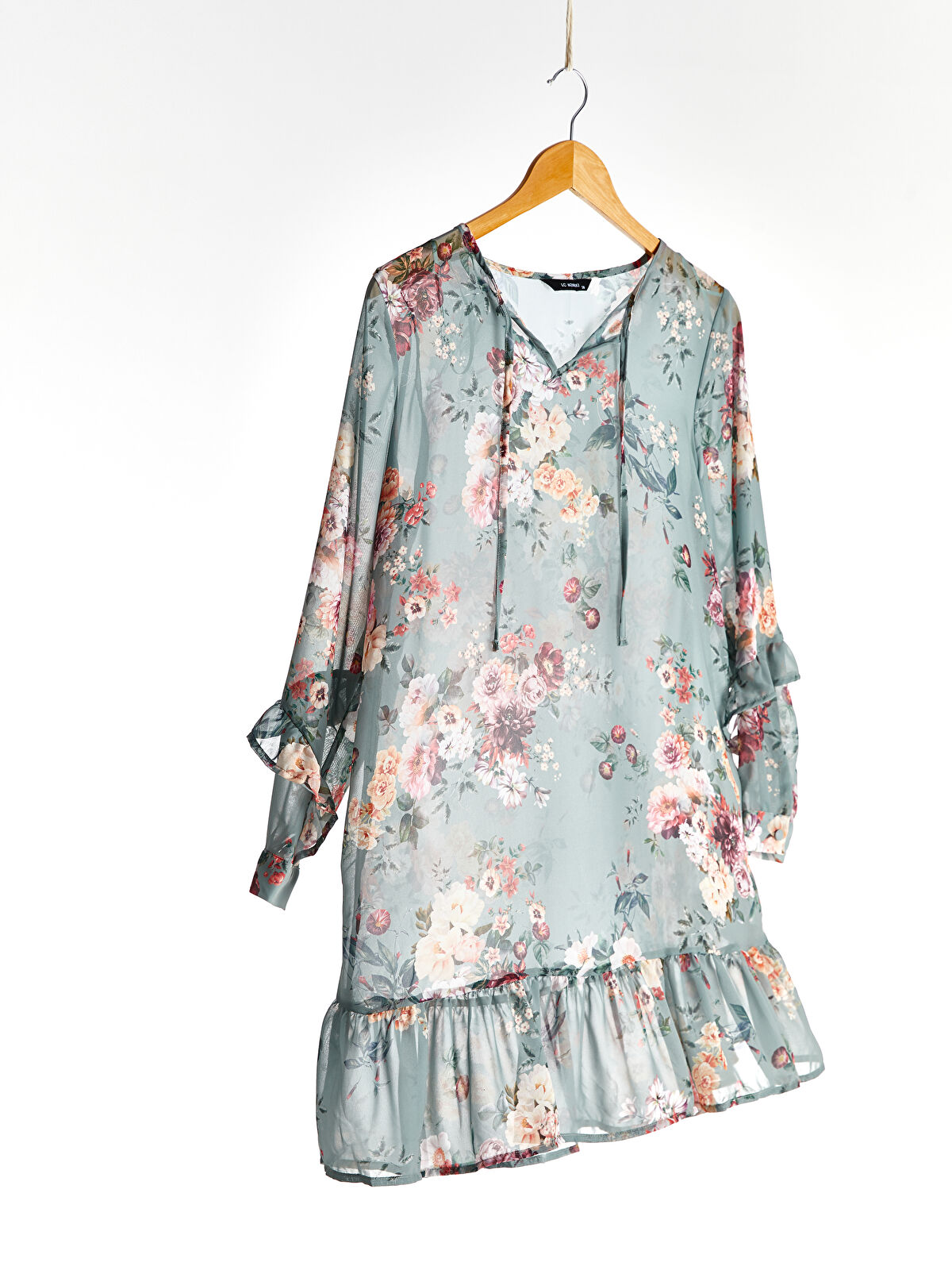 LCW CLASSIC Bisiklet Yaka Desenli Uzun Kollu Şifon Kadın Tunik