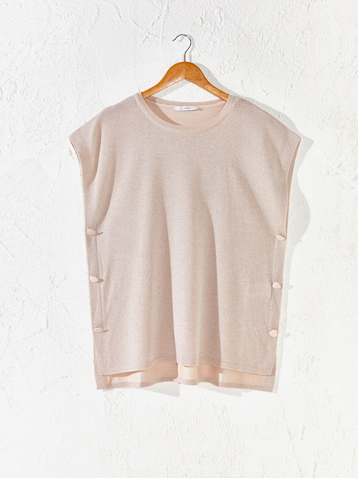 Bisiklet Yaka Düğme Detaylı Kolsuz Kadın Kazak