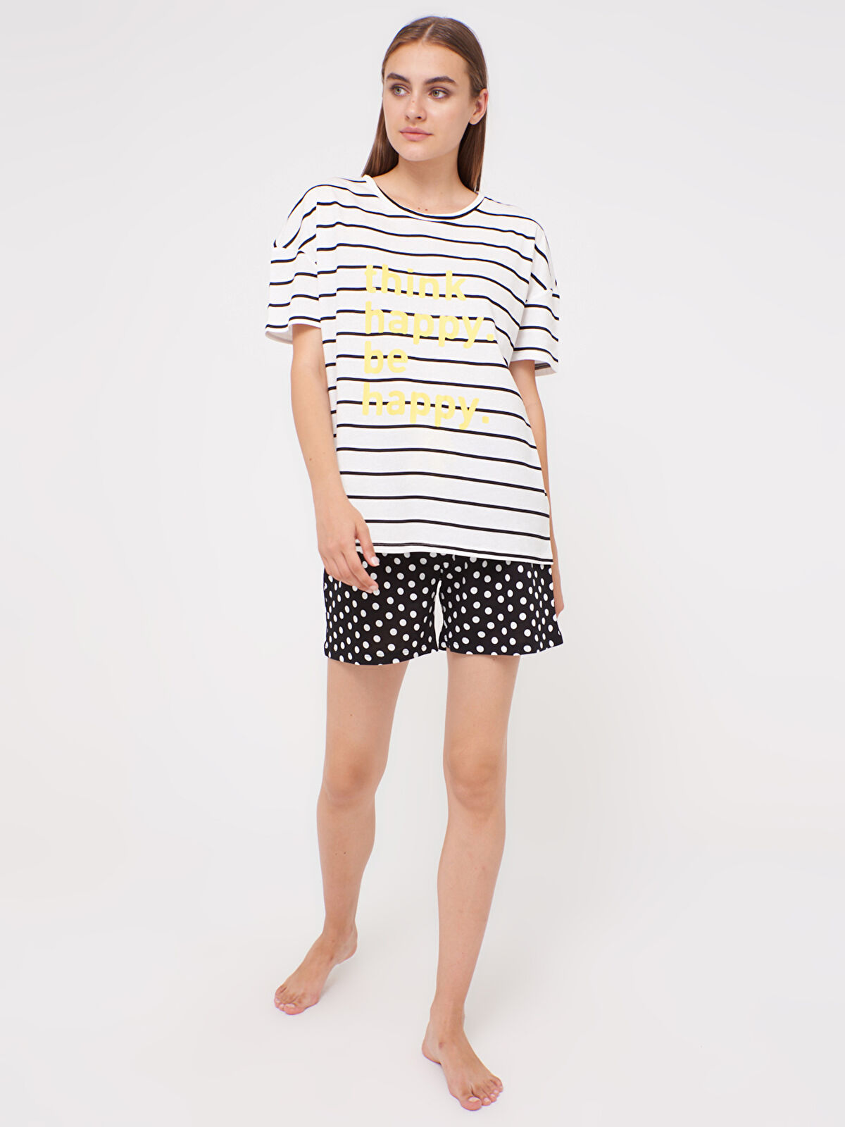 Baskılı Şortlu Pamuklu Pijama Takımı