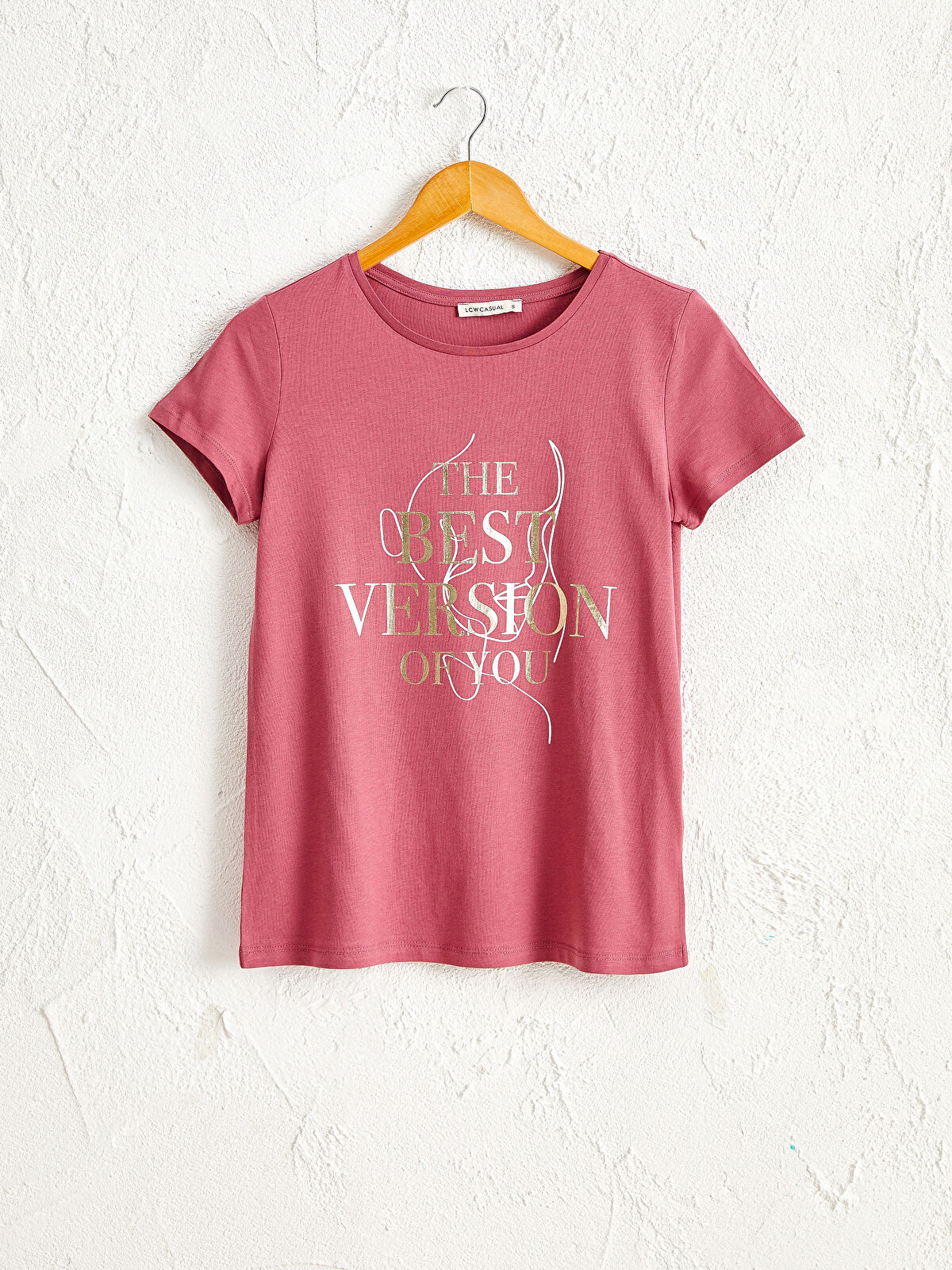 Işıltılı Yazı Baskılı Pamuklu Tişört