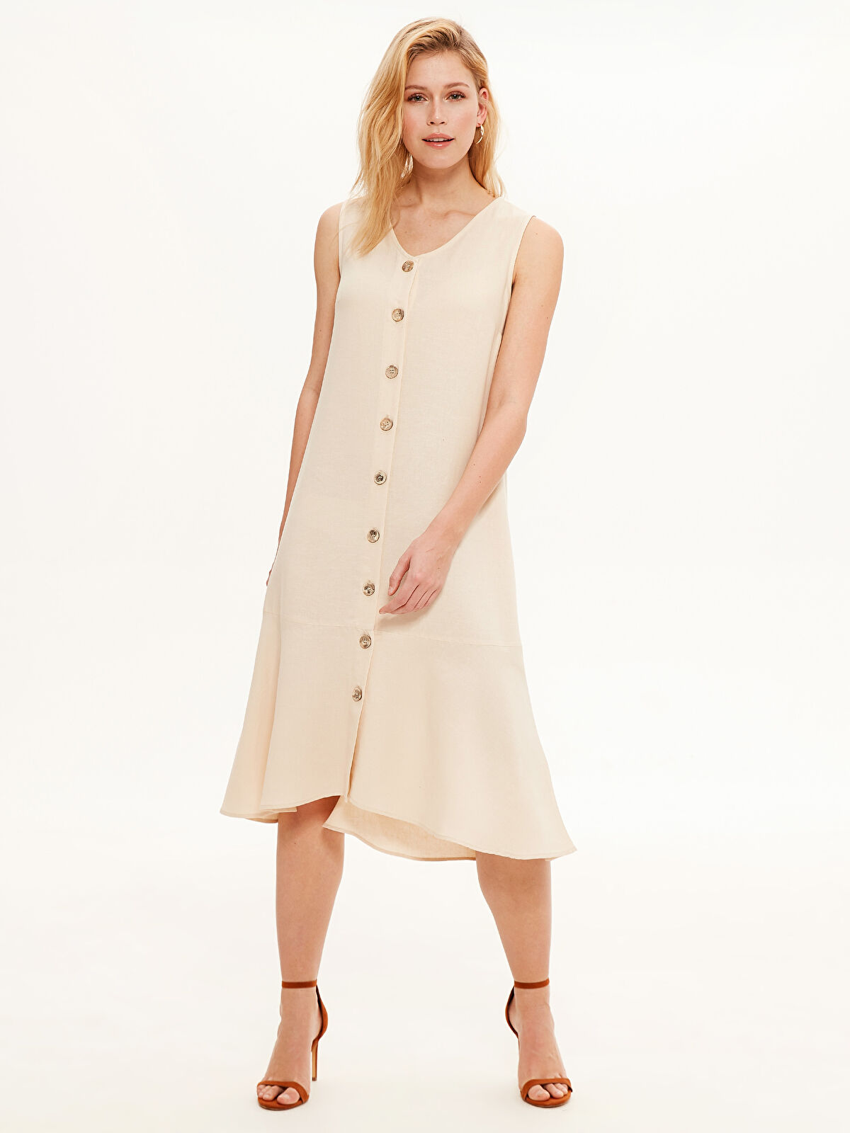 LCW CLASSIC Kolsuz Keten Kadın Elbise