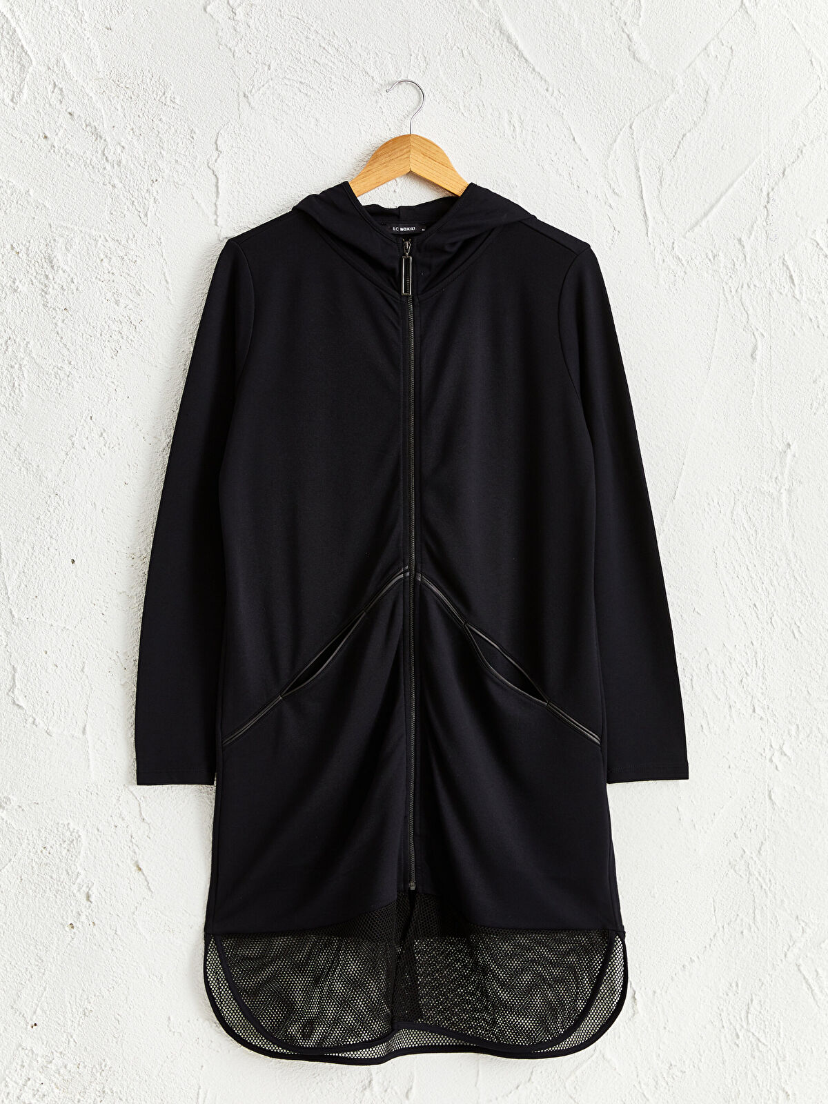 File Detaylı Kapüşonlu Esnek Hırka