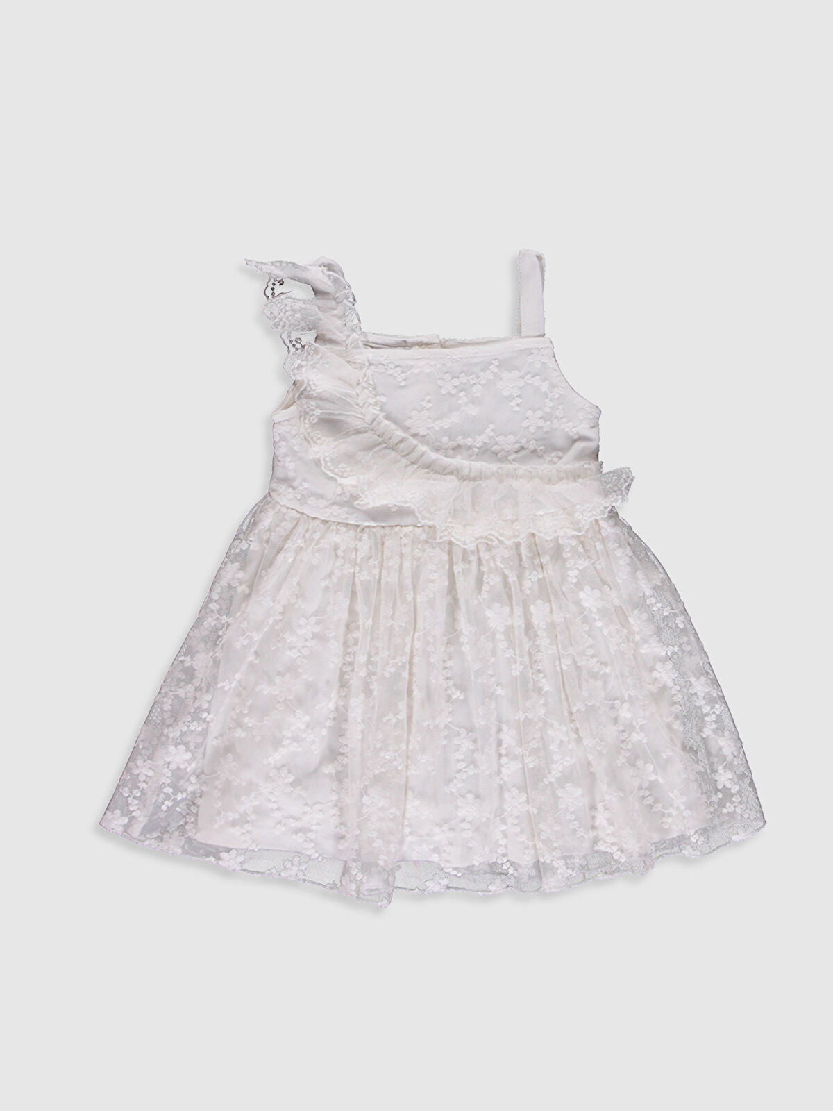 Kare Yaka Fırfır Detaylı Desenli Kız Bebek Gelinlik Kare Yaka Fırfır Detaylı Desenli Kız Bebek Gelinlik