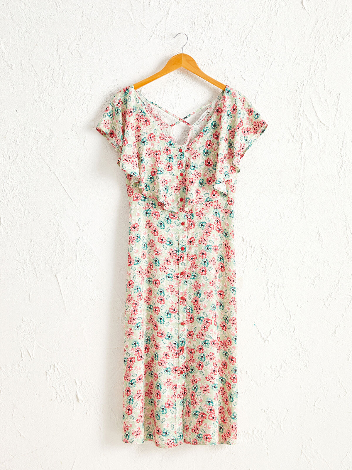 Çiçek Desenli Fırfırlı Viskon Elbise